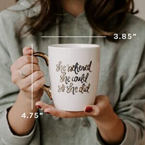 Sweet Water Decor Cute Coffee Mugs with Golden Handle | Girly Make Up & Mascara 16oz China Coffee Cup with Quote | Embellished with Real Gold & Microwave Safe (Hello Gorgeous)