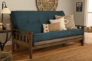 kodiak furniture tucson full size futon set in rustic walnut finish, suede navy