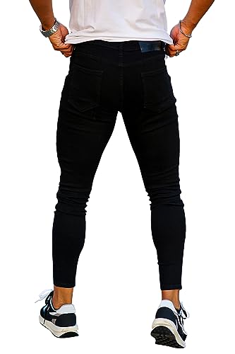 GINGTTO Skinny Fit Stretch Jeans for Men Destroyed Ripped Denim Jeans Black 30