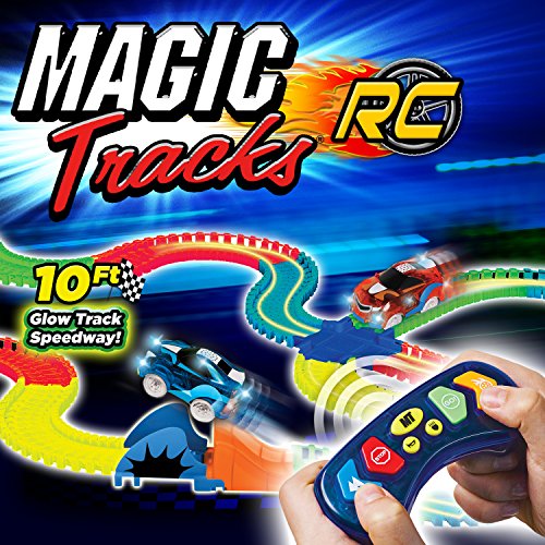 Ontel Magic Tracks RC - Remote Control Turbo Race Cars & 10 ft of Flexible, Bendable Glow in the Dark Racetrack - As Seen on TV, Color may Vary