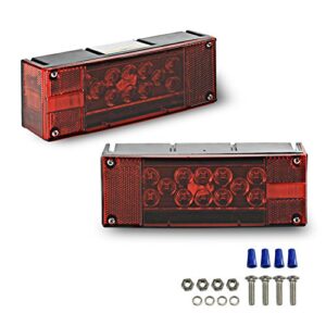 wellmax 12v led trailer lights, submersible and waterproof low profile rectangular tail lights for rv, marine, boats, trailers