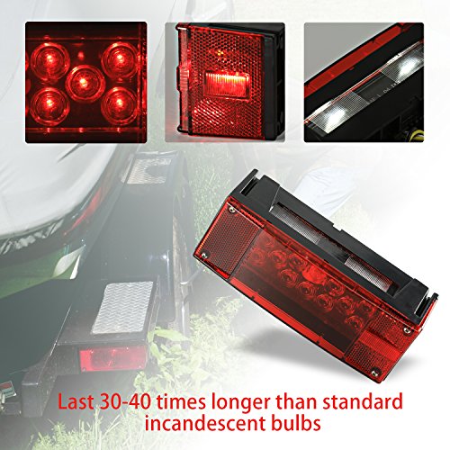 Wellmax 12V LED Trailer Lights, Submersible and Waterproof Low Profile Rectangular tail lights for RV, marine, boats, trailers