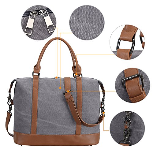 Bluboon Women Ladies Canvas Weekender Bag Overnight Carry-on Tote Duffel in Trolley Handle (Grey)