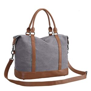 Bluboon Women Ladies Canvas Weekender Bag Overnight Carry-on Tote Duffel in Trolley Handle (Grey)