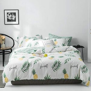 vclife cotton sage green white duvet cover reversible boho style pineapple herringbone comforter set full queen size bedding set