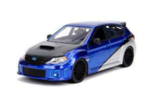 jada toys rubber tires 1:24 fast & furious - brian's subaru impreza wrx sti, blue (99514)