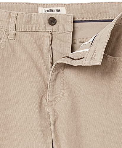 Goodthreads Men's Slim-Fit 5-Pocket Comfort Stretch Corduroy Pant, Light Khaki Brown, 34W x 31L