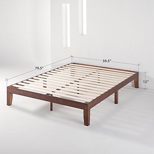 Mellow 12" Classic Solid Wood Platform Bed Frame w/Wooden Slats (No Box Spring Needed), Queen, Antique Espresso