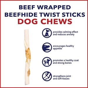 Pet Factory Twistedz American Beefhide 5" Twist Sticks Dog Chew Treats w/ Real Beef Meat Wrap - 20 Count/1 Pack