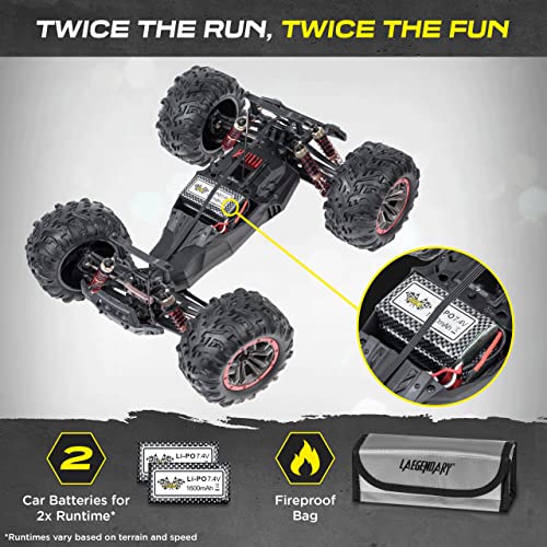 LAEGENDARY Remote Control Car, Hobby Grade RC Car 1:10 Scale Brushed Motor with Two Batteries, 4x4 Off-Road Waterproof RC Truck, Fast RC Cars for Adults, RC Cars, Remote Control Truck, Gifts for Kids