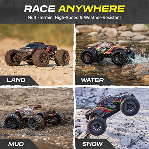 LAEGENDARY Remote Control Car, Hobby Grade RC Car 1:10 Scale Brushed Motor with Two Batteries, 4x4 Off-Road Waterproof RC Truck, Fast RC Cars for Adults, RC Cars, Remote Control Truck, Gifts for Kids