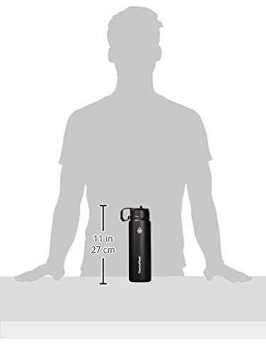 ThermoFlask Double Wall Vacuum Insulated Stainless Steel Water Bottle with Two Lids, 24 Ounce, Black