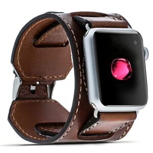 VENOULT iWatch Series 8 Compatible Apple Watch Cuff Bands for Man or Women 45mm, 44mm, 41mm, 40mm, Series 8-1 Dark Brown Genuine Leather Bull Strap, HANDMADE