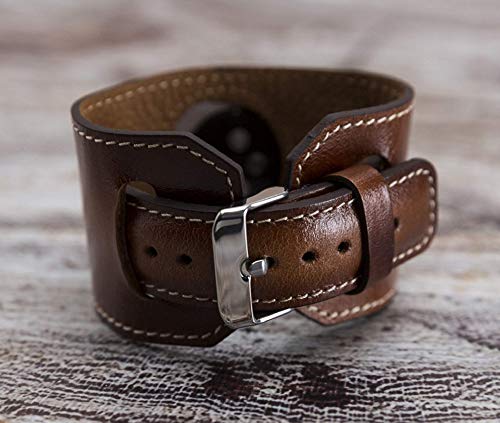 VENOULT iWatch Series 8 Compatible Apple Watch Cuff Bands for Man or Women 45mm, 44mm, 41mm, 40mm, Series 8-1 Dark Brown Genuine Leather Bull Strap, HANDMADE