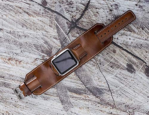 VENOULT iWatch Series 8 Compatible Apple Watch Cuff Bands for Man or Women 45mm, 44mm, 41mm, 40mm, Series 8-1 Dark Brown Genuine Leather Bull Strap, HANDMADE