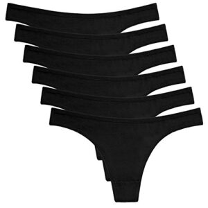 anzermix women's breathable cotton thong panties pack of 6 (black-6pk, medium)