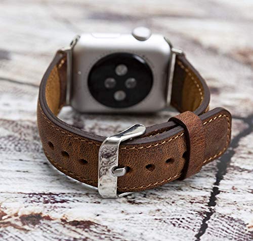 VENOULT iWatch Series 9, Ultra 2 Compatible Apple Watch Bands for Man or Women 49mm, 48mm, 47mm, 45mm, 44mm, 41mm, 40mm, Series 9-1 Dark Brown Genuine Leather Bull Strap, HANDMADE