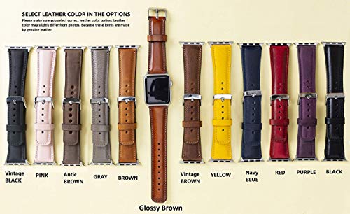 VENOULT iWatch Series 9, Ultra 2 Compatible Apple Watch Bands for Man or Women 49mm, 48mm, 47mm, 45mm, 44mm, 41mm, 40mm, Series 9-1 Dark Brown Genuine Leather Bull Strap, HANDMADE