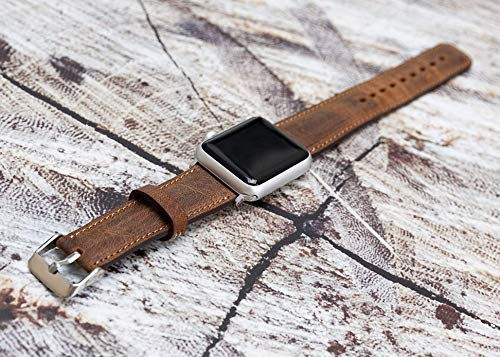 VENOULT iWatch Series 9, Ultra 2 Compatible Apple Watch Bands for Man or Women 49mm, 48mm, 47mm, 45mm, 44mm, 41mm, 40mm, Series 9-1 Dark Brown Genuine Leather Bull Strap, HANDMADE