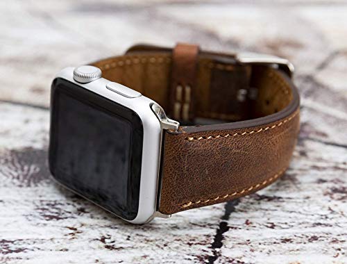 VENOULT iWatch Series 9, Ultra 2 Compatible Apple Watch Bands for Man or Women 49mm, 48mm, 47mm, 45mm, 44mm, 41mm, 40mm, Series 9-1 Dark Brown Genuine Leather Bull Strap, HANDMADE