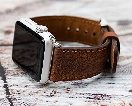 VENOULT iWatch Series 9, Ultra 2 Compatible Apple Watch Bands for Man or Women 49mm, 48mm, 47mm, 45mm, 44mm, 41mm, 40mm, Series 9-1 Dark Brown Genuine Leather Bull Strap, HANDMADE