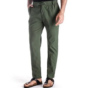 MUSE FATH Men's Linen Casual Lightweight Drawstring Elastic Waist Summer Beach Pants-Green-XXXL