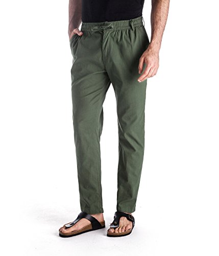 MUSE FATH Men's Linen Casual Lightweight Drawstring Elastic Waist Summer Beach Pants-Green-XXXL