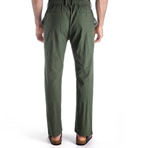 MUSE FATH Men's Linen Casual Lightweight Drawstring Elastic Waist Summer Beach Pants-Green-XXXL