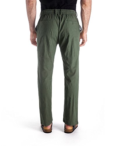 MUSE FATH Men's Linen Casual Lightweight Drawstring Elastic Waist Summer Beach Pants-Green-XXXL