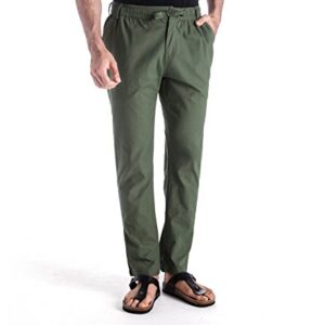 MUSE FATH Men's Linen Casual Lightweight Drawstring Elastic Waist Summer Beach Pants-Green-XXXL