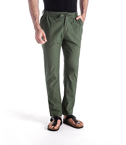 MUSE FATH Men's Linen Casual Lightweight Drawstring Elastic Waist Summer Beach Pants-Green-XXXL