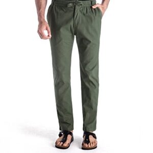 MUSE FATH Men's Linen Casual Lightweight Drawstring Elastic Waist Summer Beach Pants-Green-XXXL