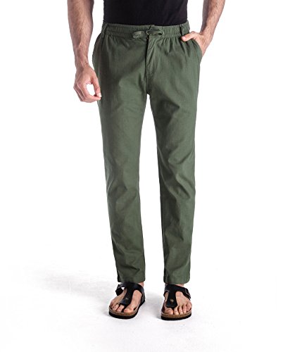 MUSE FATH Men's Linen Casual Lightweight Drawstring Elastic Waist Summer Beach Pants-Green-XXXL