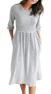 merokeety women's 3/4 balloon sleeve striped high waist t shirt midi dress