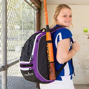 Athletico Baseball Bat Bag - Backpack for Baseball, T-Ball & Softball Equipment & Gear for Youth and Adults | Holds Bat, Helmet, Glove, & Shoes |Shoe Compartment & Fence Hook (Purple)