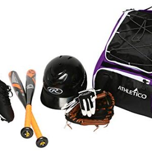 Athletico Baseball Bat Bag - Backpack for Baseball, T-Ball & Softball Equipment & Gear for Youth and Adults | Holds Bat, Helmet, Glove, & Shoes |Shoe Compartment & Fence Hook (Purple)