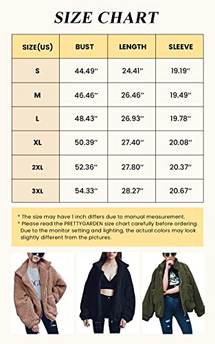 PRETTYGARDEN Women's 2023 Fashion Winter Coat Long Sleeve Lapel Zip Up Faux Shearling Shaggy Oversized Shacket Jacket (Khaki,Small)