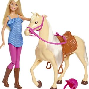 Barbie Doll & Horse Set, Blonde Fashion Doll in Riding Outfit & Light Brown Horse with Saddle, Bridle & Reins