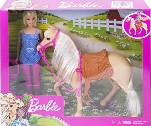 Barbie Doll & Horse Set, Blonde Fashion Doll in Riding Outfit & Light Brown Horse with Saddle, Bridle & Reins