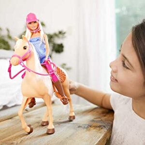 Barbie Doll & Horse Set, Blonde Fashion Doll in Riding Outfit & Light Brown Horse with Saddle, Bridle & Reins