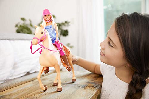 Barbie Doll & Horse Set, Blonde Fashion Doll in Riding Outfit & Light Brown Horse with Saddle, Bridle & Reins