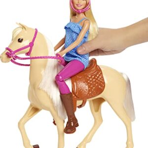 Barbie Doll & Horse Set, Blonde Fashion Doll in Riding Outfit & Light Brown Horse with Saddle, Bridle & Reins