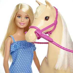 Barbie Doll & Horse Set, Blonde Fashion Doll in Riding Outfit & Light Brown Horse with Saddle, Bridle & Reins