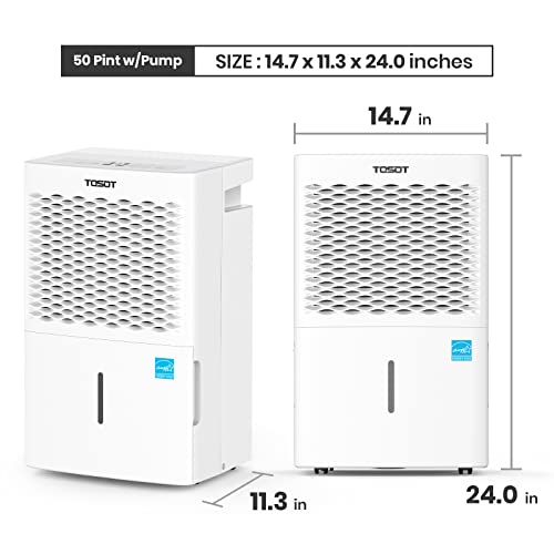 TOSOT 50 Pint with Internal Pump 4,500 Sq Ft Dehumidifier Energy Star - for Home, Basement, Bedroom or Bathroom - Super Quiet (Previous 70 Pint)