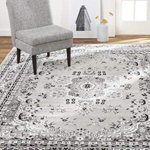 home dynamix premium sakarya traditional medallion border area rug, gray, 21"x35" rectangle