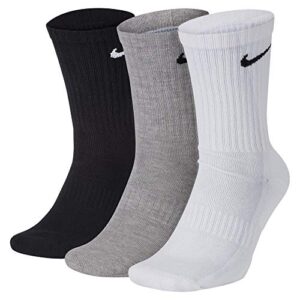 nike everyday cushion crew training socks, unisex nike socks with sweat-wicking technology and impact cushioning (3 pair), multi-color, medium