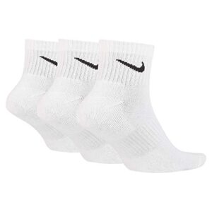 Nike Everyday Cushion Ankle Training Socks (3 Pair), Men's & Women's with Sweat-Wicking Technology, White/Black, Medium