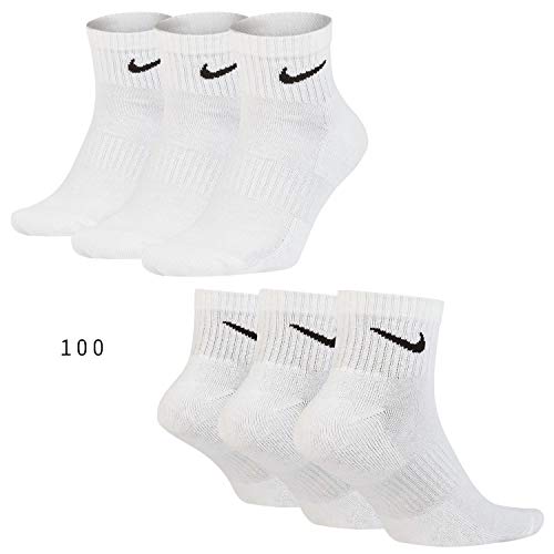 Nike Everyday Cushion Ankle Training Socks (3 Pair), Men's & Women's with Sweat-Wicking Technology, White/Black, Medium