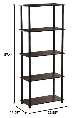 Furinno Turn-N-Tube 5-Tier Multipurpose Shelf / Display Rack / Storage Shelf / Bookshelf, Round Tubes, Columbia Walnut/Black