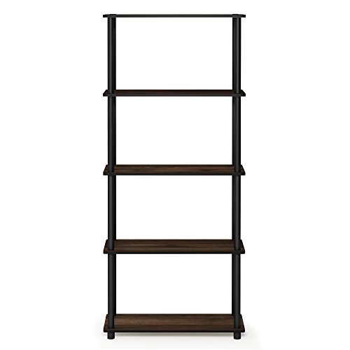 Furinno Turn-N-Tube 5-Tier Multipurpose Shelf / Display Rack / Storage Shelf / Bookshelf, Round Tubes, Columbia Walnut/Black